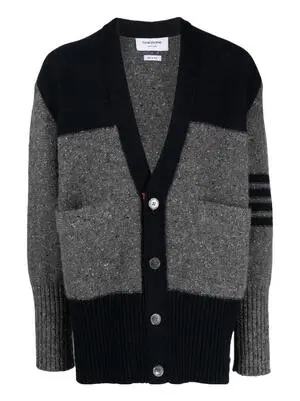 Thom Browne V-neck Oversized Jersey Cardigan With Stripe Details - Medium Gray