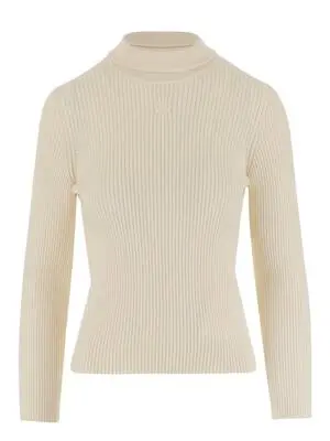Celine Striped Wool Turtleneck Top - Off White