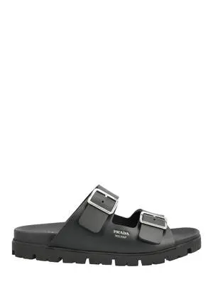 Prada Logo Detailed Buckled Sandals - Black