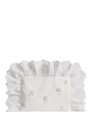 Simone Rocha Pillowcase Clutch Bag With Floral Embroidery And Pearl Embellishments - White