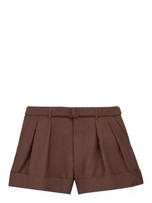 Saint Laurent Belted Tailored Shorts - Brown