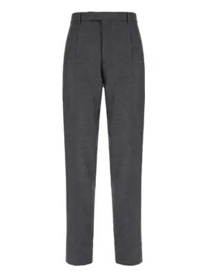 Zegna Wool Trousers With Pleated Design - Grey