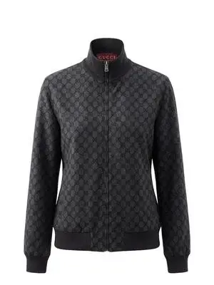 Gucci Allover Gg Print Technical Jersey Zip Sweatshirt - Black