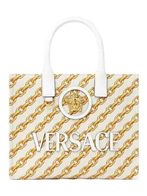 Versace Logo-printed Canvas Top Handle Bag - White