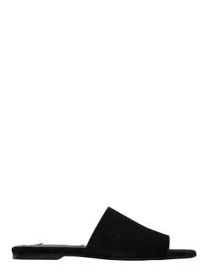 TOTEME Velour Leather Square Open Toe Slip-on Sandals - Black
