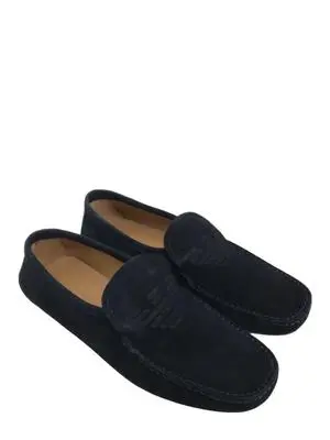 Emporio Armani Suede Loafers With Embossed Logo - Black