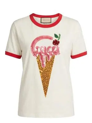 Gucci Ice Cream Sequin Embroidered T-shirt - White