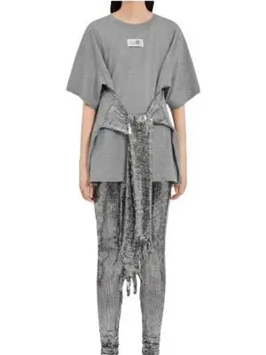 MAISON MARGIELA Round Neck T-shirt With Back Stitch Detail - Gray