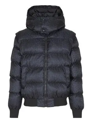 Balmain Cropped Monogram Jacquard Padded Jacket - Black