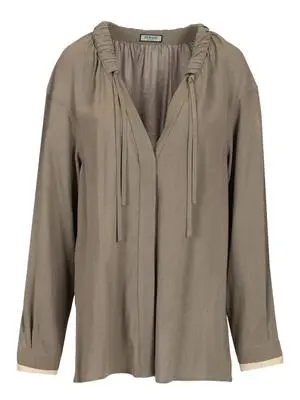 DURAZZI MILANO Long Sleeve Shirt With Drawstring Neckline - Grey
