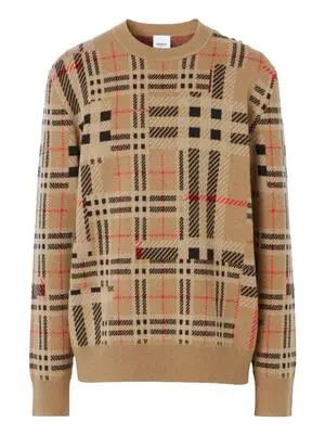 Burberry Contrast Check Cashmere Jacquard Jumper - Green