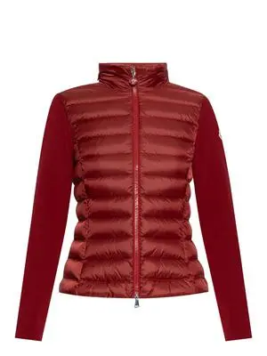 Moncler Logo Patch Zip-up Panelled Cardigan - Burgundy Red