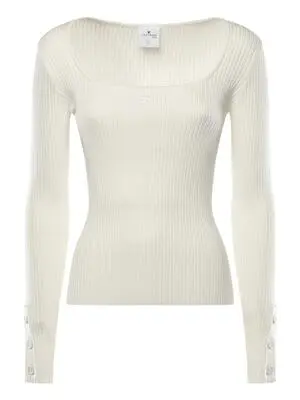 COURREGES Ribbed Long Sleeve Knit Top With Button Detail - White