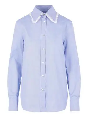Valentino Garavani Ruffled Trim Long Sleeve Shirt - Light Blue