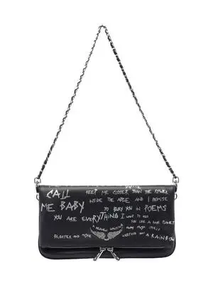 Zadig&Voltaire Graffiti Print Fold-over Shoulder Bag - Black