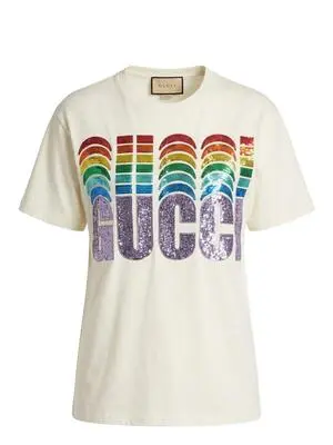 Gucci Sequin Embellished Short Sleeve T-shirt - White