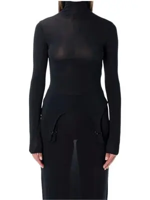JEAN PAUL GAULTIER Long-sleeve High-neck Body With Lingerie Details - Black