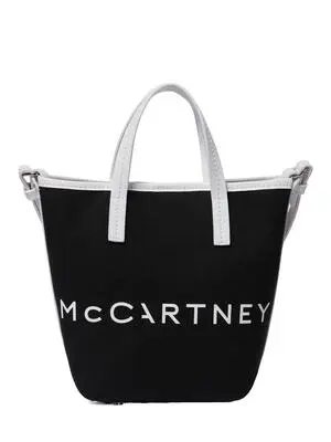 Stella McCartney Logo Printed Open Top Bucket Bag - Black And White