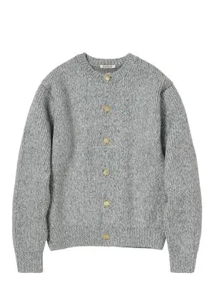 Auralee Double-faced Wool Alpaca Low Gauge Knit Crew-neck Cardigan - Light Gray