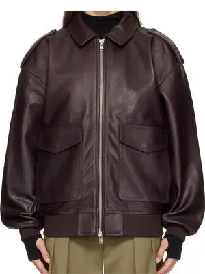 THE FRANKIE SHOP Leather Bomber Jacket - Black