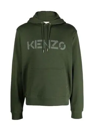 Kenzo Logo Print Cotton Hoodie - Black