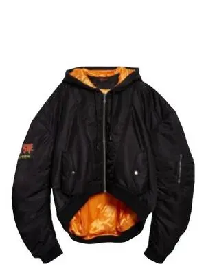LU'U DAN Patch Bomber Jacket With Drawstring Hood - Black