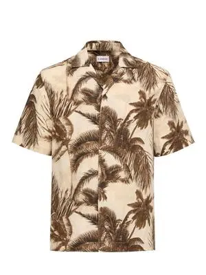 Moncler Cotton Linen Blend Short Sleeve Shirt - Beige/green