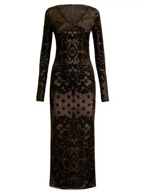 Etro Floral Jacquard Velvet V-neck Long Sleeve Dress - Black