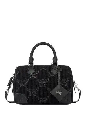 Mcm Lauretos Monogram Lurex Jacquard Top Handle Bag - Black