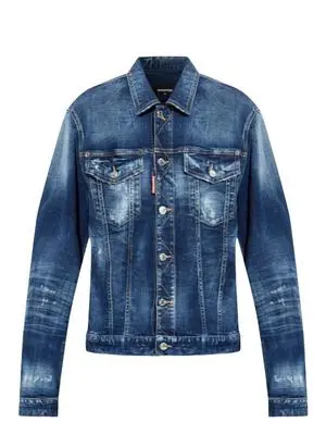 Dsquared2 Distressed Denim Jacket With Logo Detail - Blue