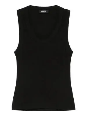 Wardrobe.NYC Sleeveless Scoop Neck Tank Top With Floral Trim - Black
