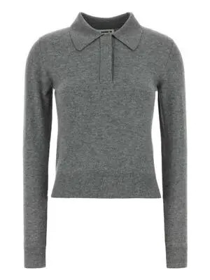 JIL SANDER Long Sleeve Knitted Polo Top - Gray
