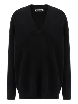 JIL SANDER Long Sleeve V-neck Jumper - Black