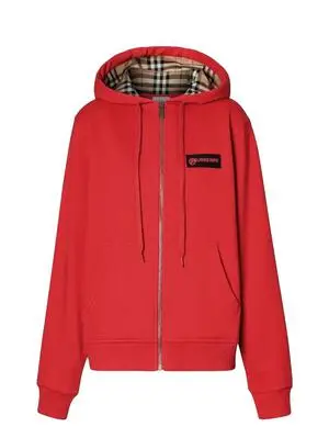 Burberry Checked Hooded Zip-up Sweatshirt - Red