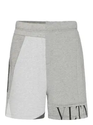 Valentino Garavani Logo Spliced Cotton Shorts - Gray