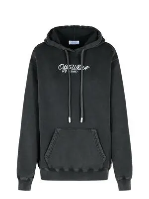 Off-White Logo Embroidered Drawstring Hoodie - Black