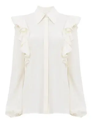Chloé Ruffled Long-sleeved Shirt - White