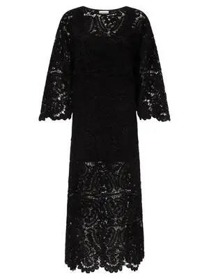 Loulou De Saison Crochet Pattern Bell Sleeve Midi Dress - Black