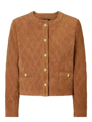 NILI LOTAN Amy Quilted Suede Jacket - Camel