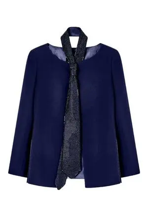 Giorgio Armani Silk Jacket With Embellished Tie Detail - Blue