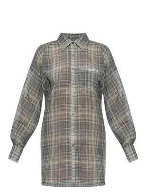 Coperni Coperni Plaid Drawstring-Waist Shirt Gray