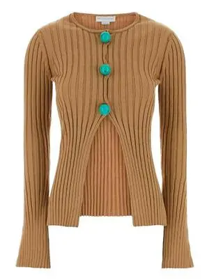 Stella McCartney Ribbed-knit Buttoned Cardigan - Brown
