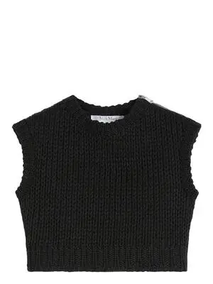 Max Mara Sleeveless Zip Knit Cropped Top - Black