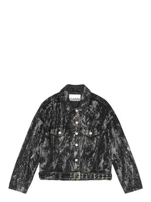 GANNI Denim Jacket With Buckle Detail - Black
