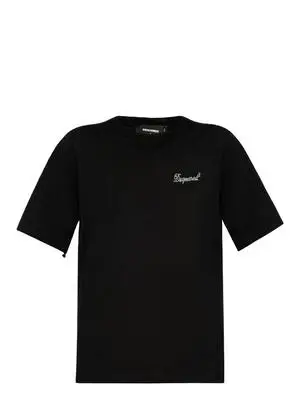 Dsquared2 Logo Rhinestone Embellished Crewneck T-shirt - Black