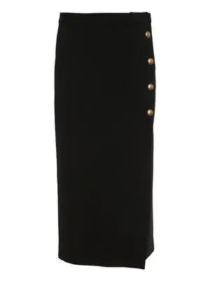 Pinko High Waist Straight Hem Skirt With Gold Button Embellishments - Black