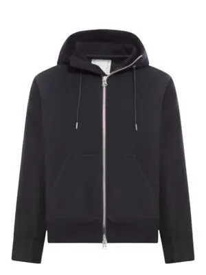 Sacai Long-sleeved Hooded Zip-up Sweater - Black