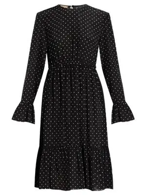 GUCCI Gucci Polka Dot Long Sleeve Midi Dress With Ruffle Details