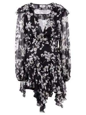 Elisabetta Franchi Ruffled Voile Printed Dress - Black