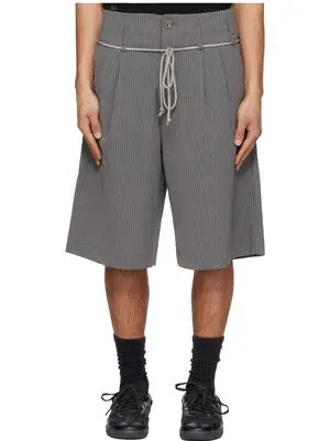 SONG FOR THE MUTE Belt Loop Pinstriped Pleated Shorts - Grey